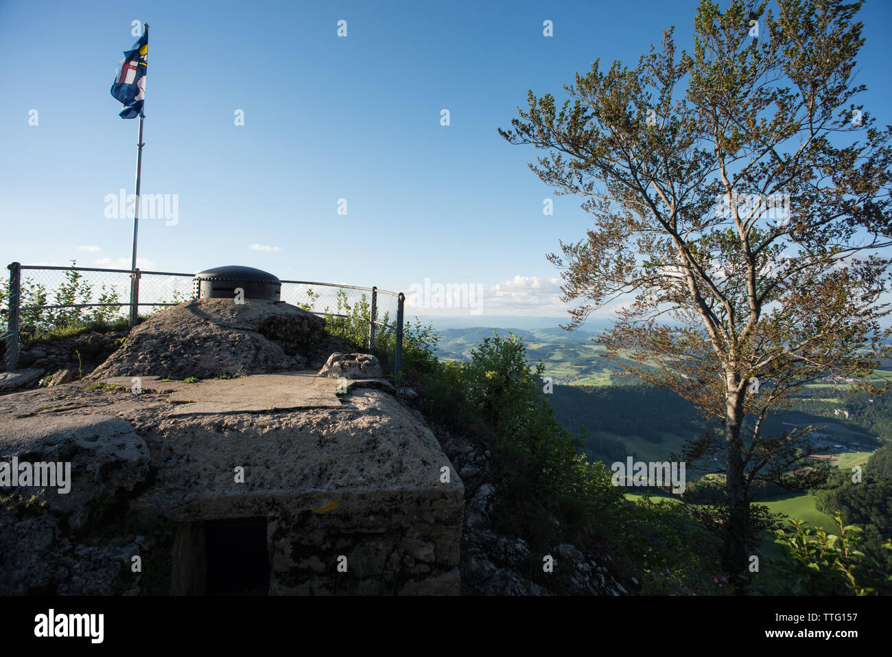 Lauchflue 1042m in the swiss jura, with the military observatory of the ...