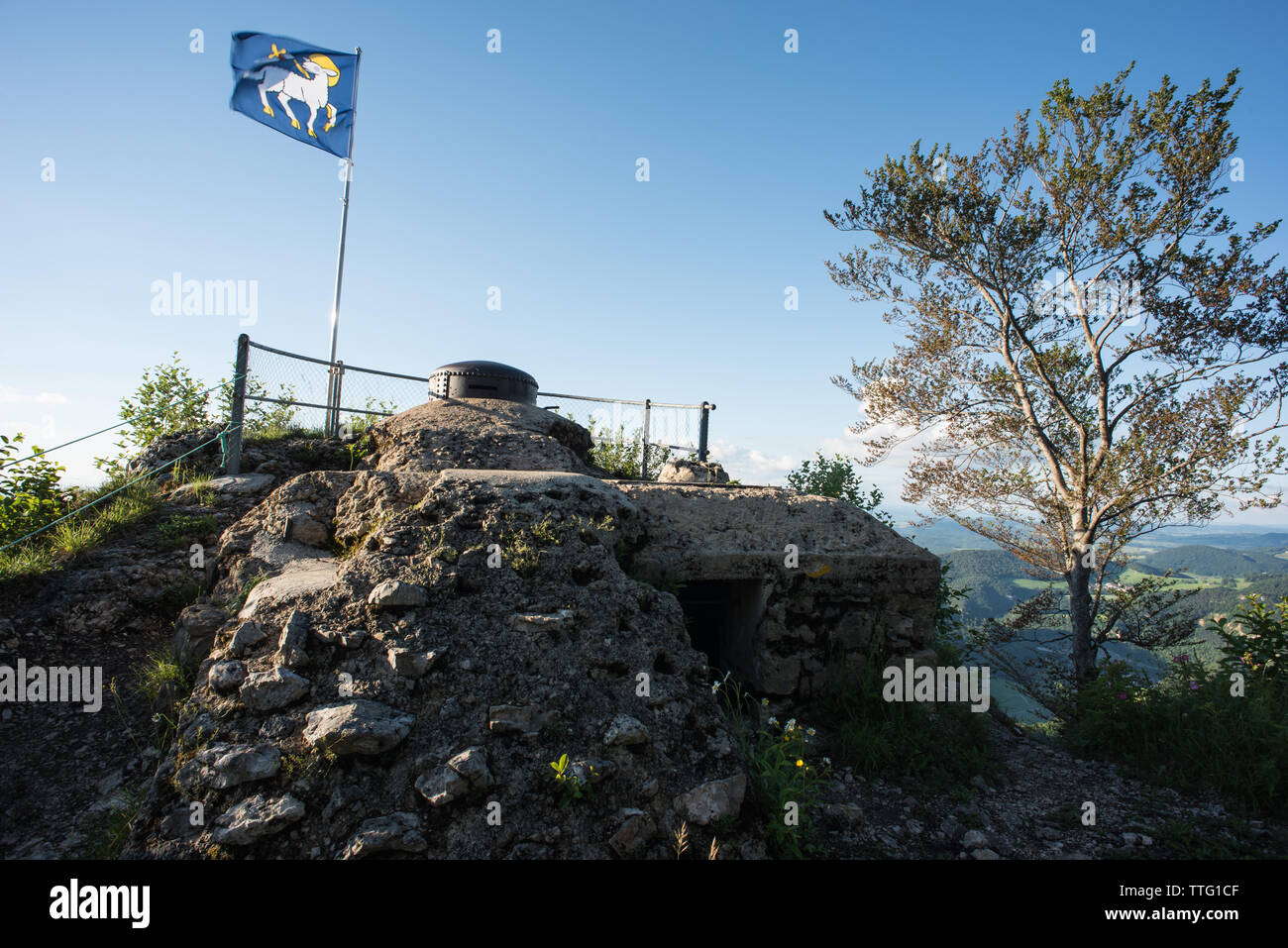 Lauchflue 1042m in the swiss jura, with the military observatory of the ...