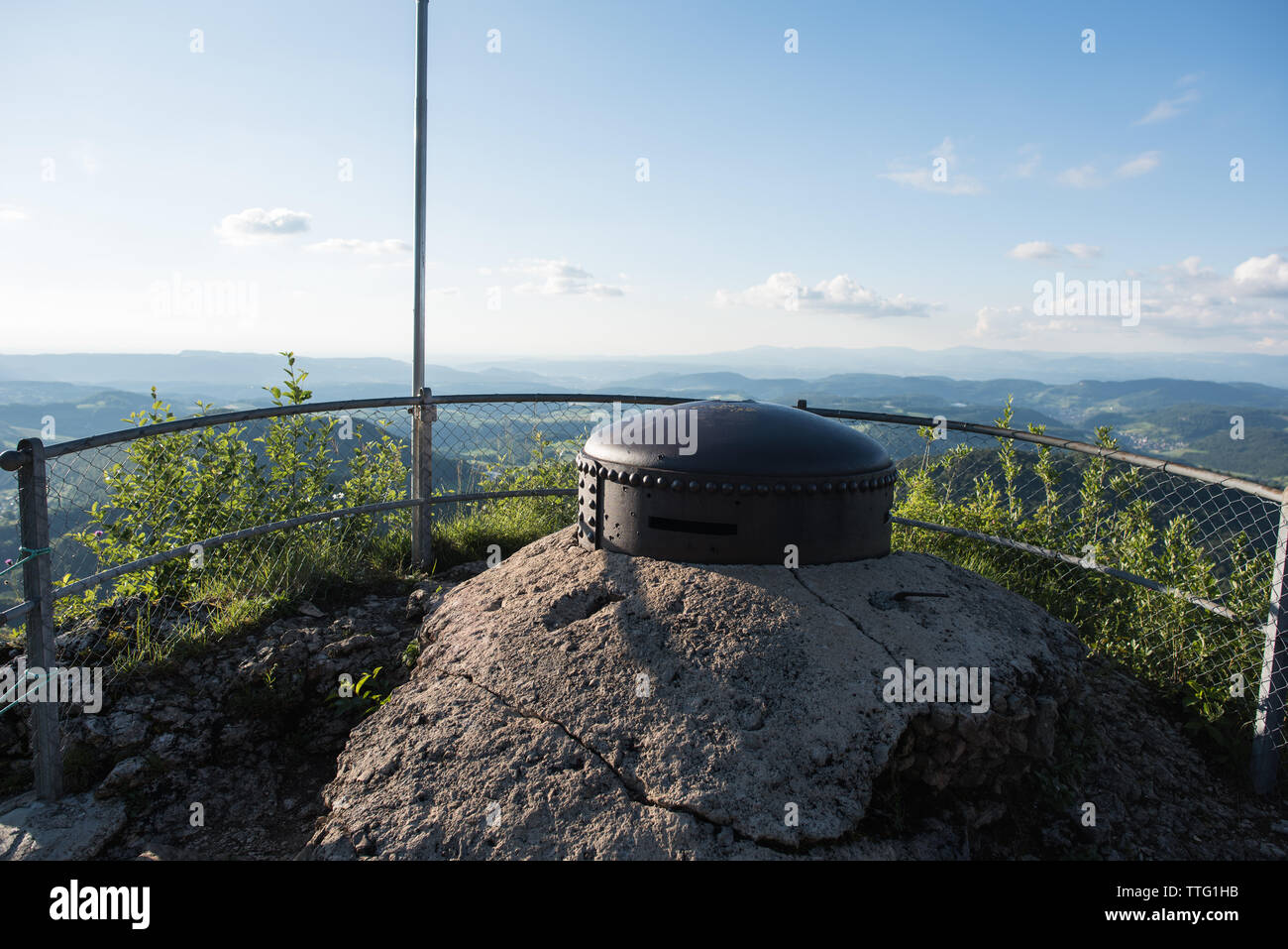 Lauchflue 1042m in the swiss jura, with the military observatory of the ...