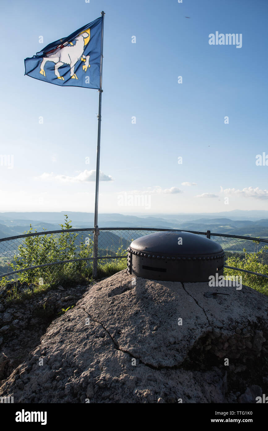 Lauchflue 1042m in the swiss jura, with the military observatory of the ...