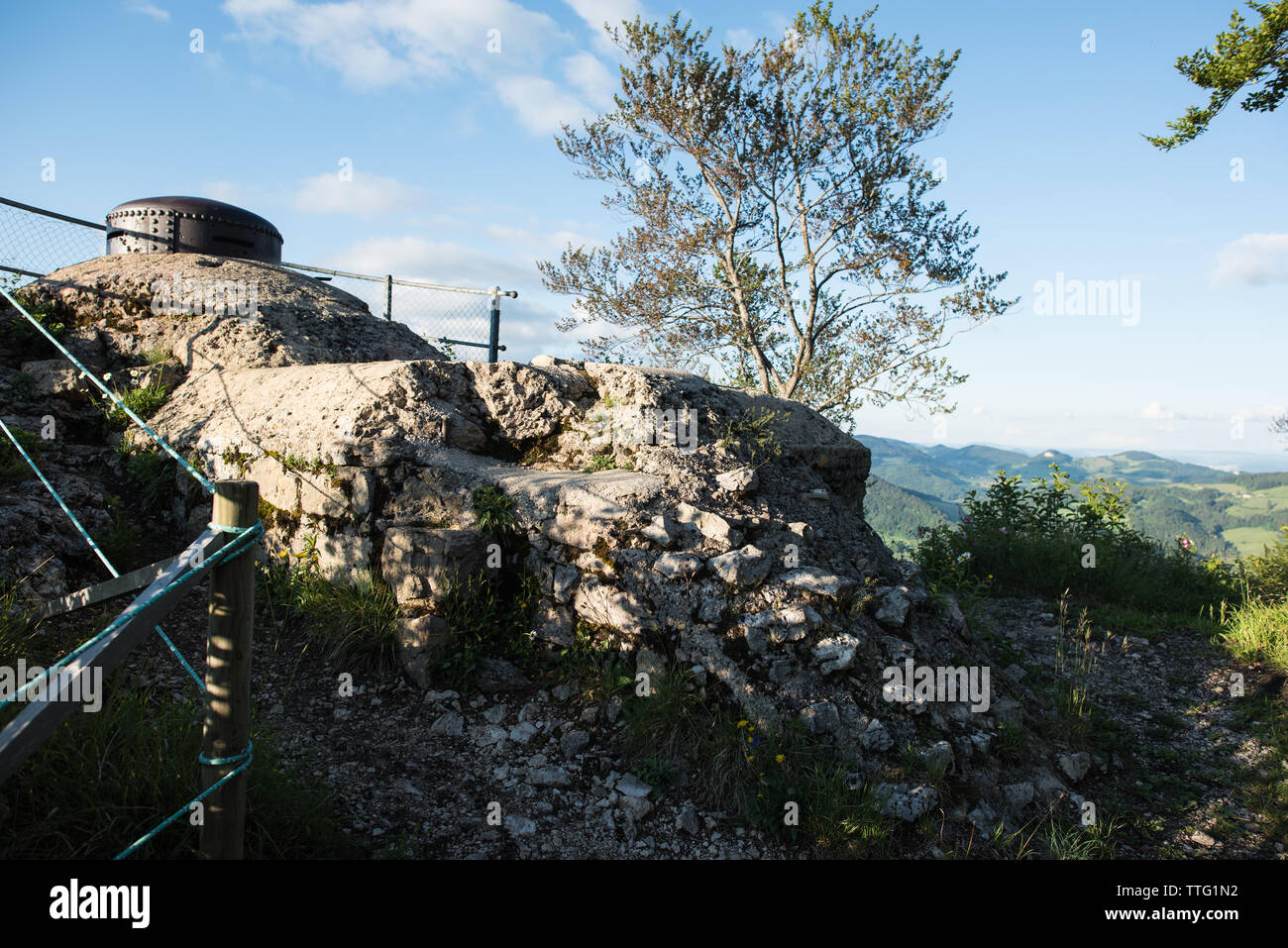 Lauchflue 1042m in the swiss jura, with the military observatory of the ...