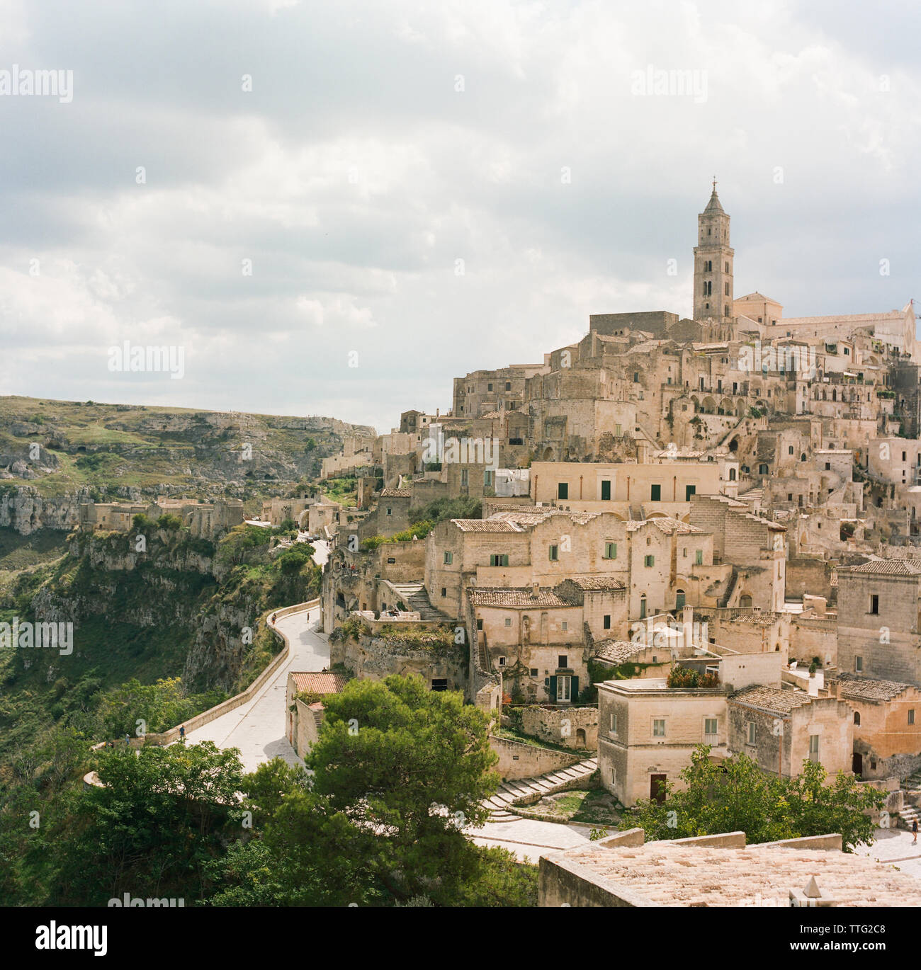 ancient town of matera, italy, unesco site with old buildings, church ...