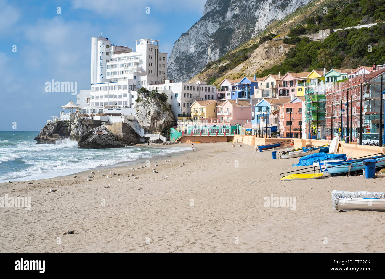 Catalan Bay on the east shore of Gibraltar with the prominent Caleta ...