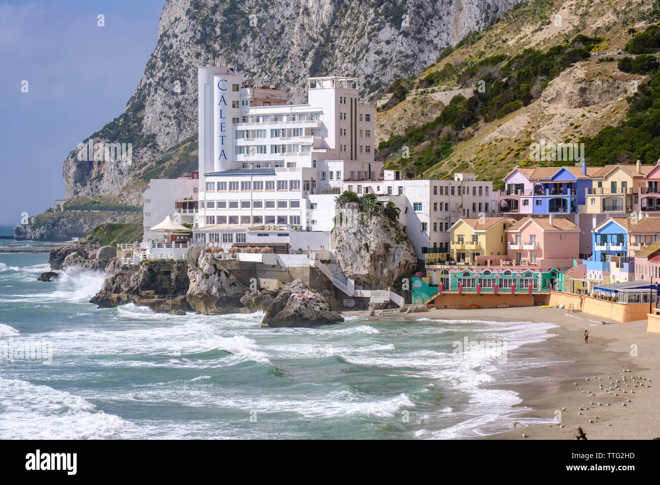 Catalan Bay on the east shore of Gibraltar with the prominent Caleta ...