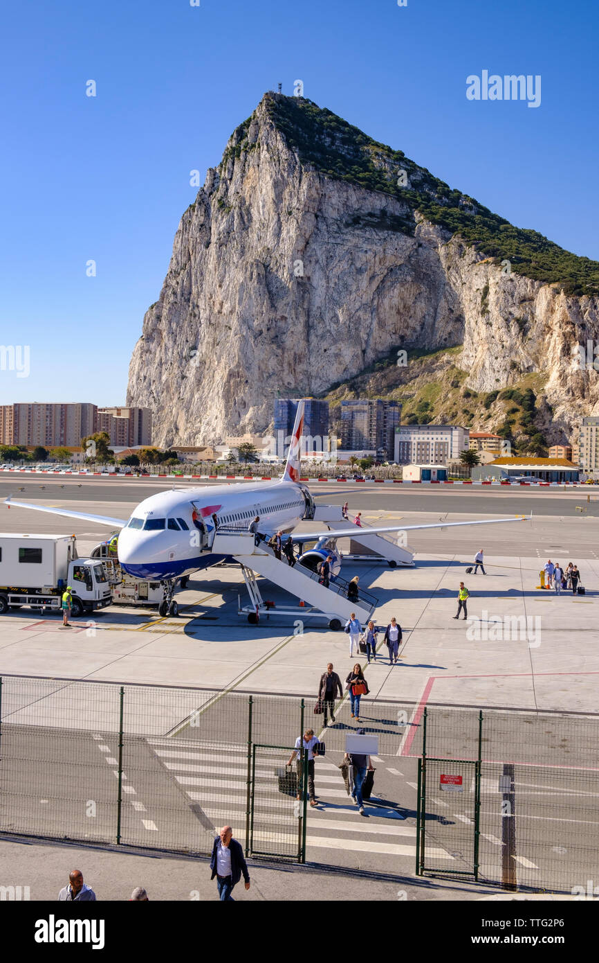 Gibraltar International Airport with passengers disembarking from ...