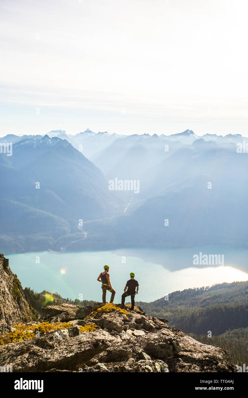Silhouette of two climbers on Douglas Peak, British Columbia Stock ...