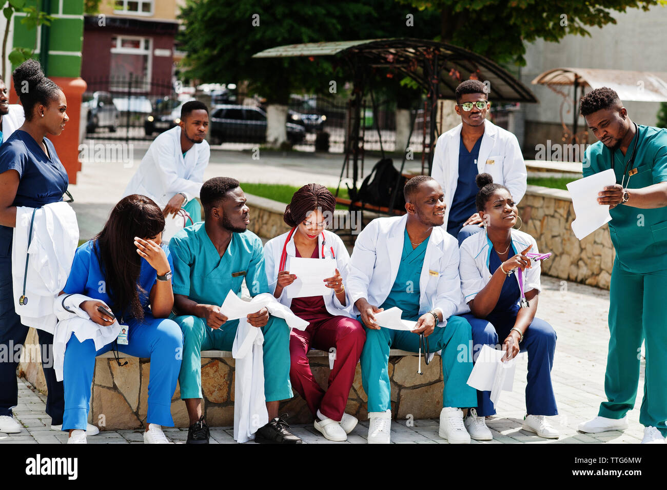 Group of african medical students posed outdoor prepare to exams Stock ...