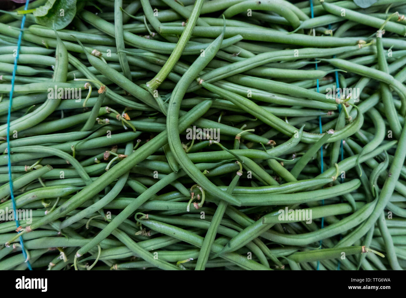 High angle view of green beans for sale at market stall Stock Photo - Alamy