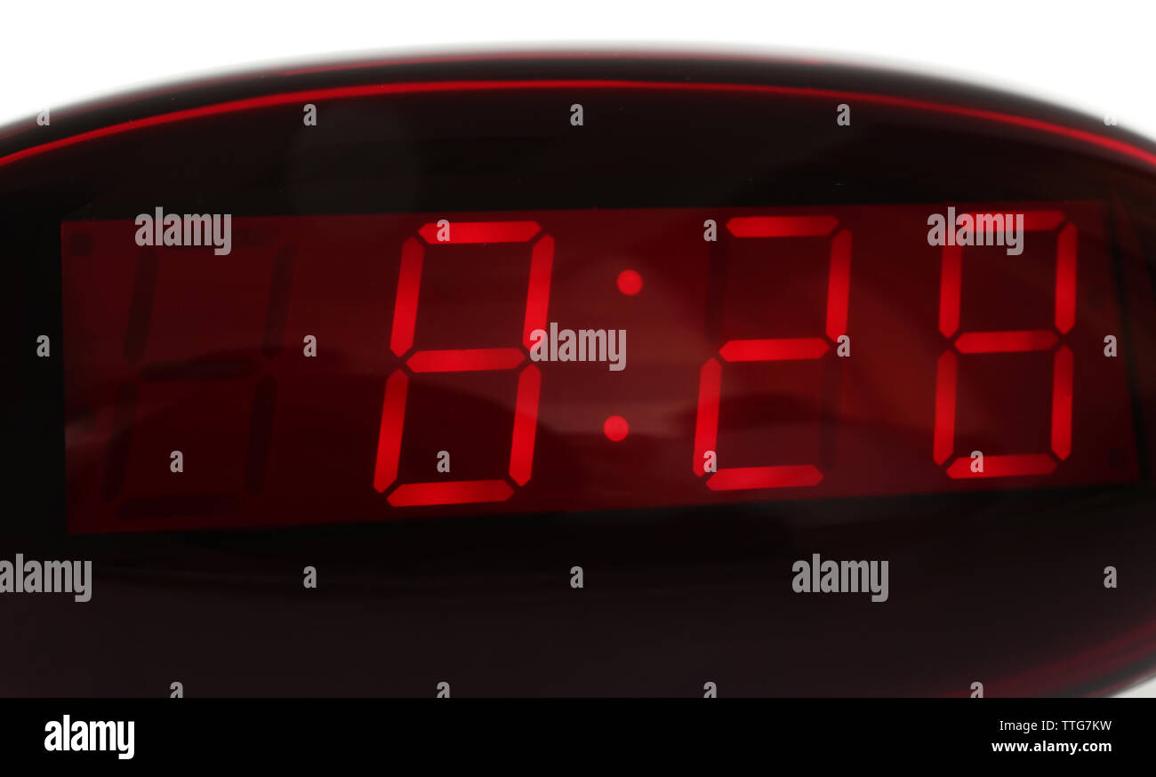 Digital clock isolated on white, closeup Stock Photo - Alamy