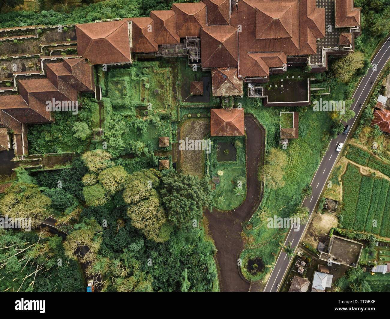 Aerial view of the hotel near the road Stock Photo - Alamy