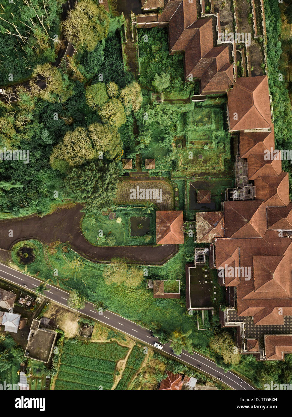 Aerial view of the hotel near the road Stock Photo - Alamy