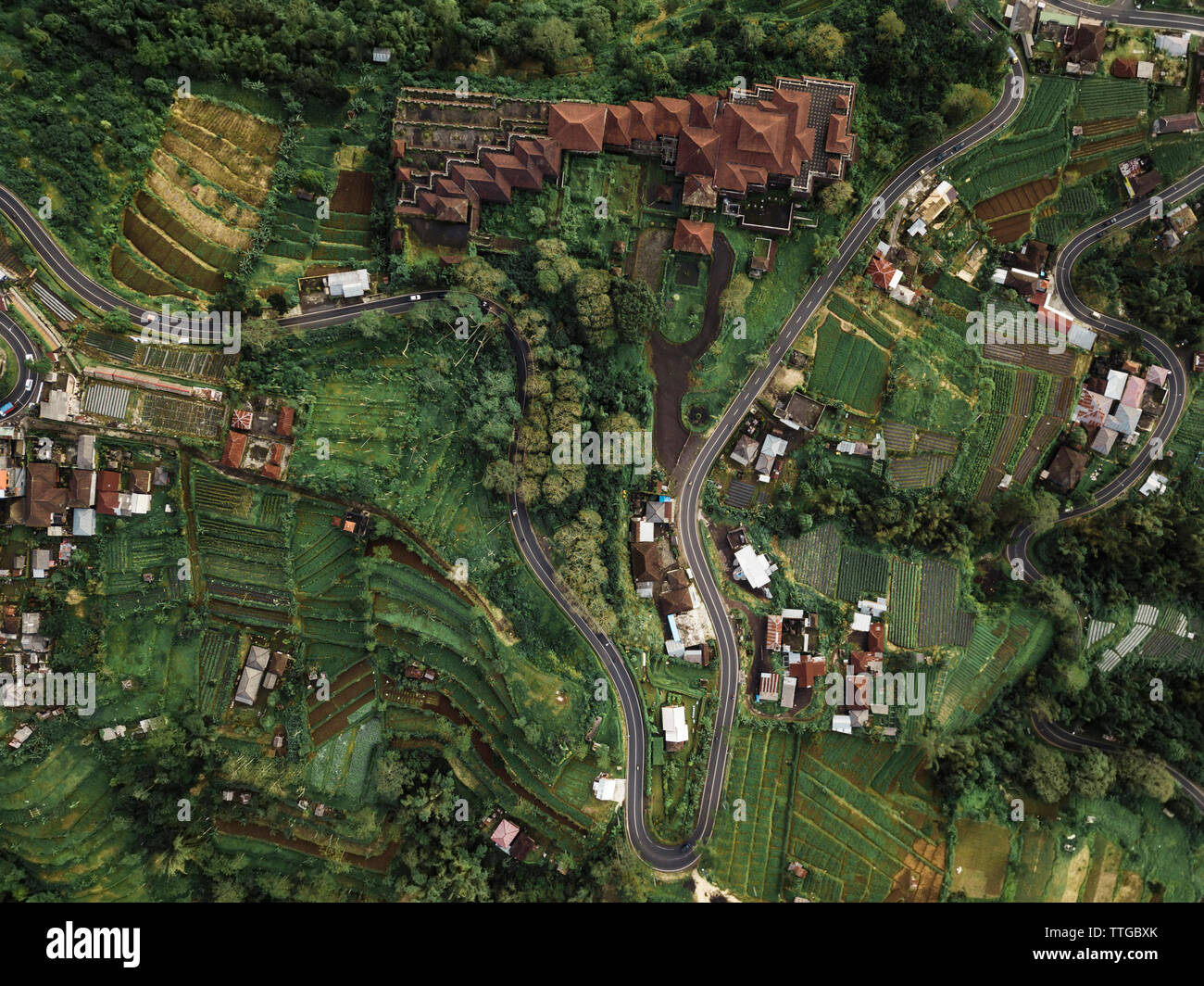 Aerial view of the hotel near the road Stock Photo - Alamy