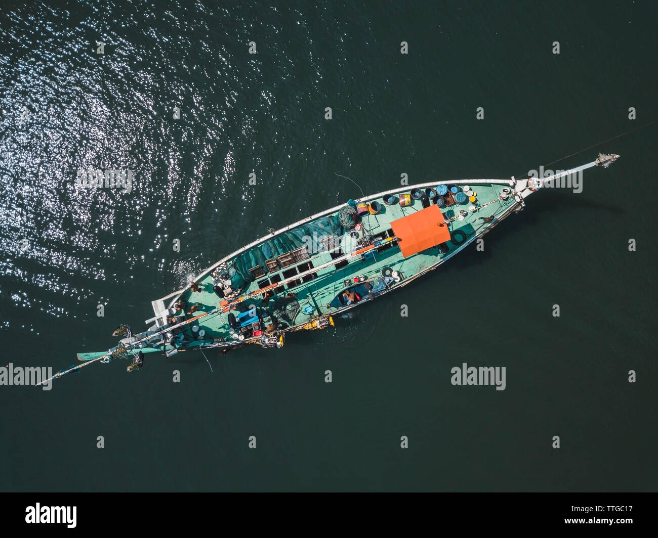 Aerial view of fish boat Stock Photo - Alamy