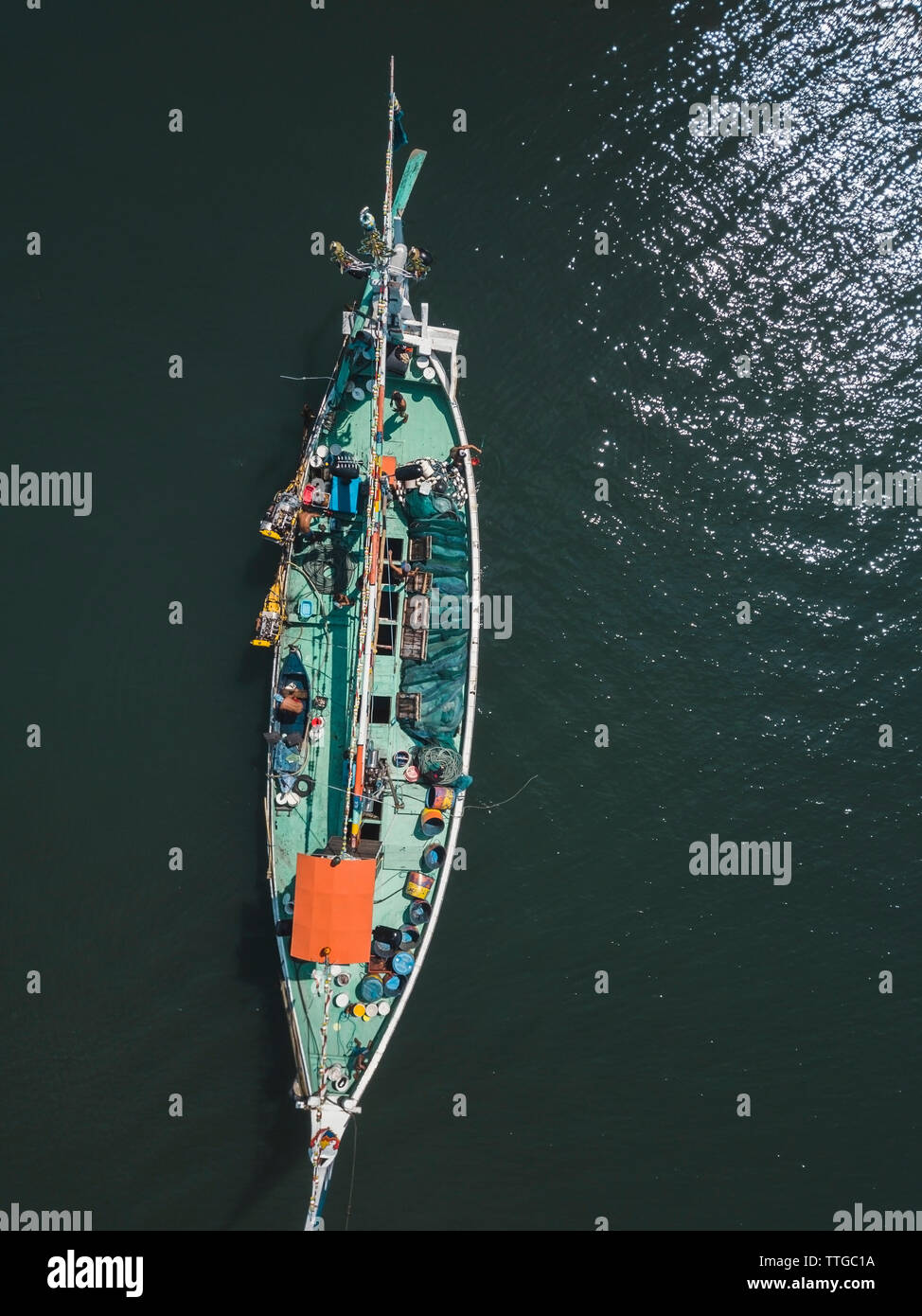 Aerial view of fish boat Stock Photo - Alamy
