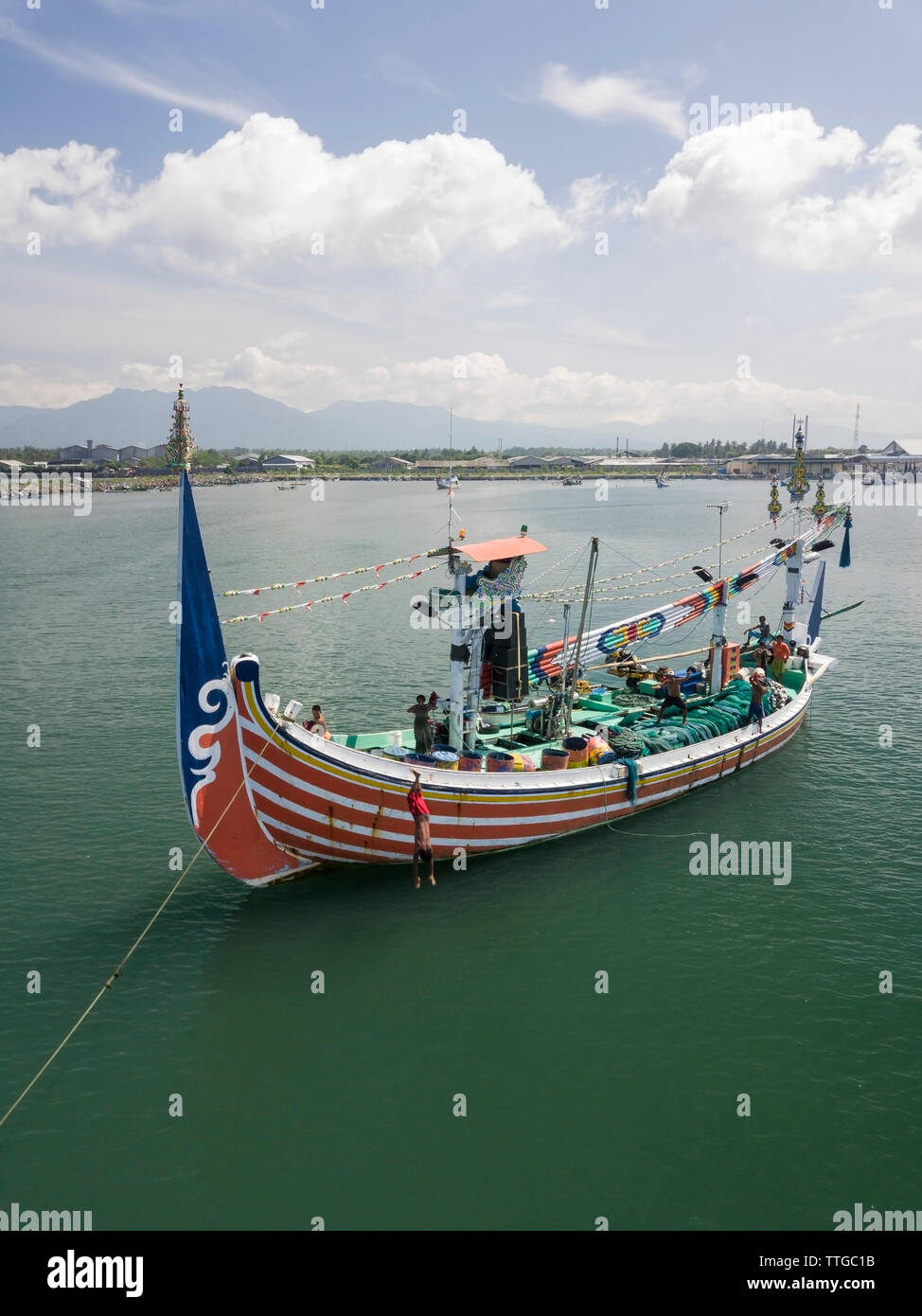 Aerial view of fish boat Stock Photo - Alamy