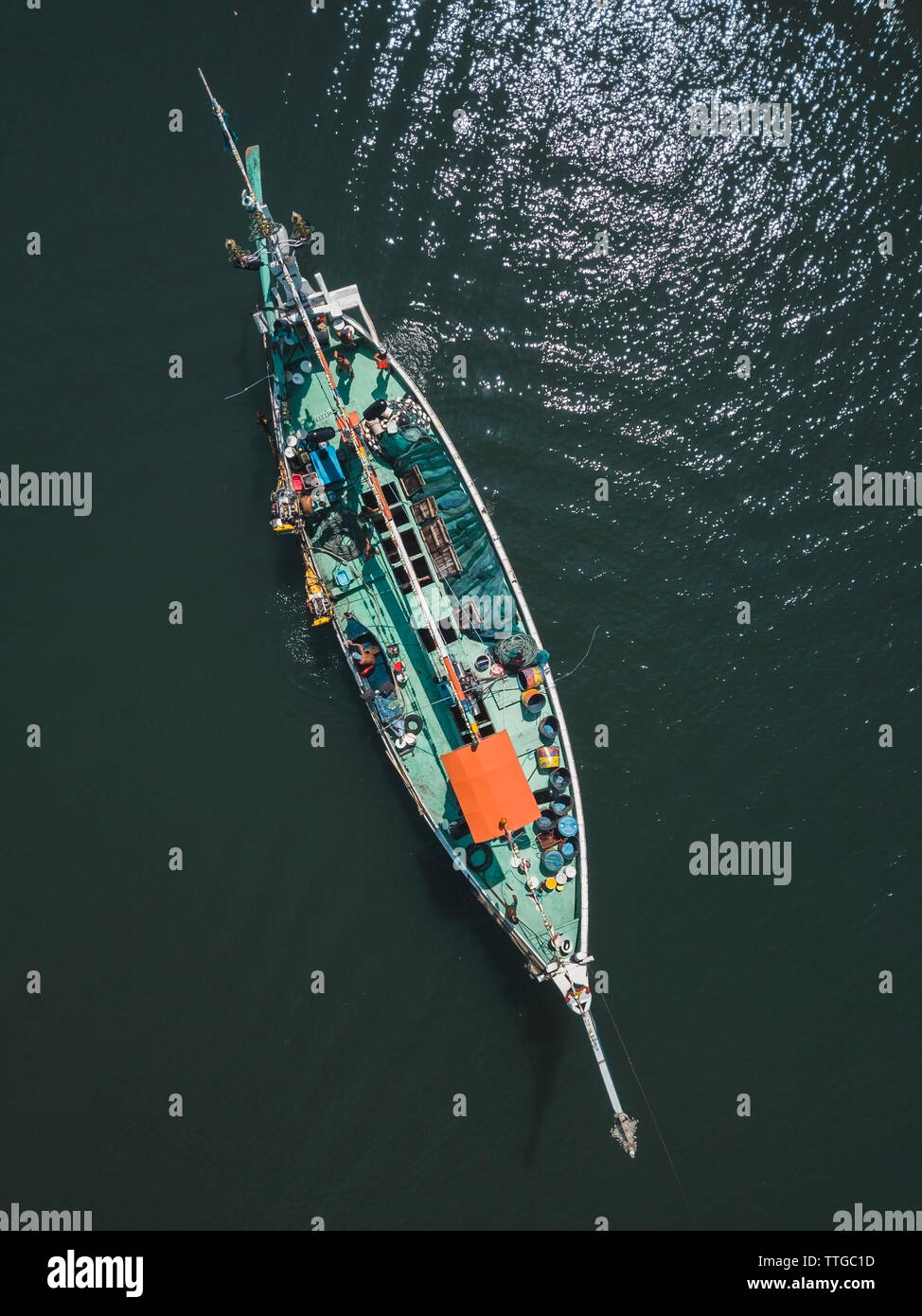 Aerial view of fish boat Stock Photo - Alamy