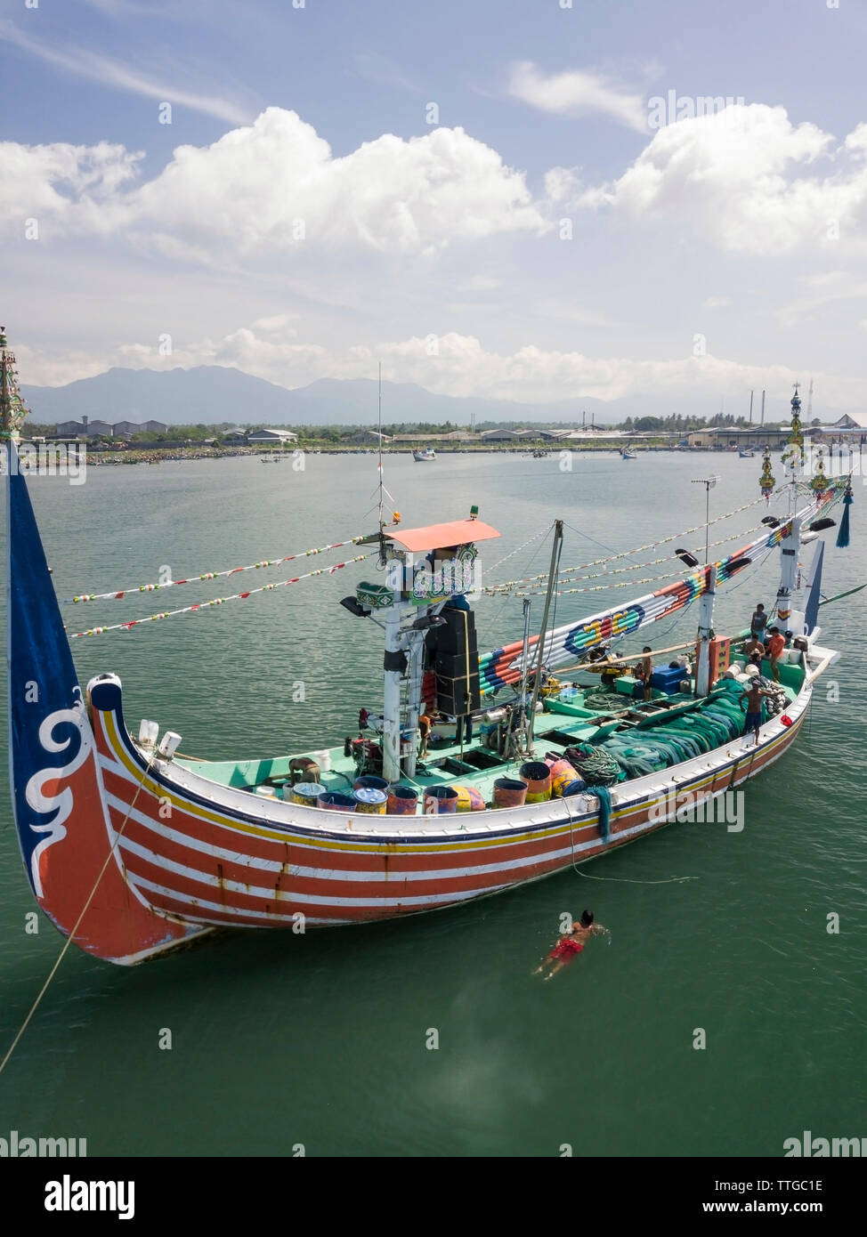Aerial view of fish boat Stock Photo - Alamy