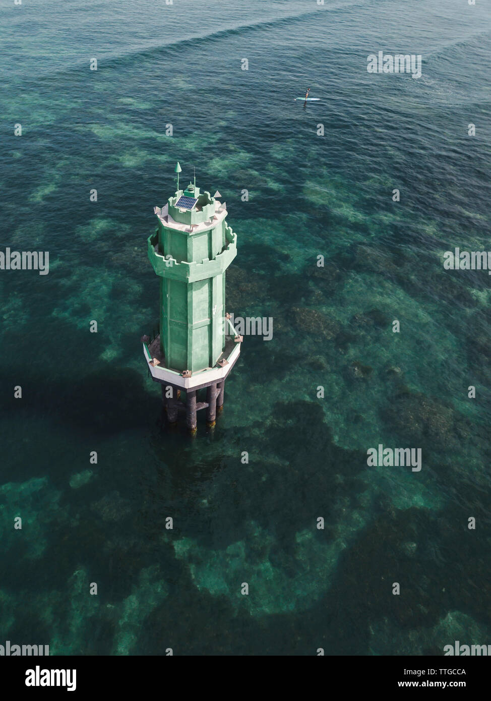 Aerial view of lighthouse on sea Stock Photo - Alamy