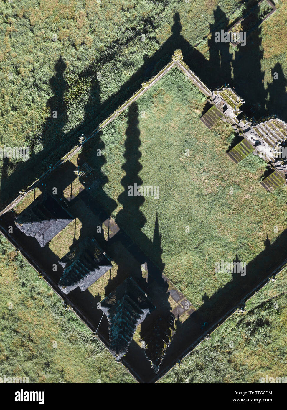 Aerial view of Balinese temple at Tamblingan lake, Bali, Indonesia ...