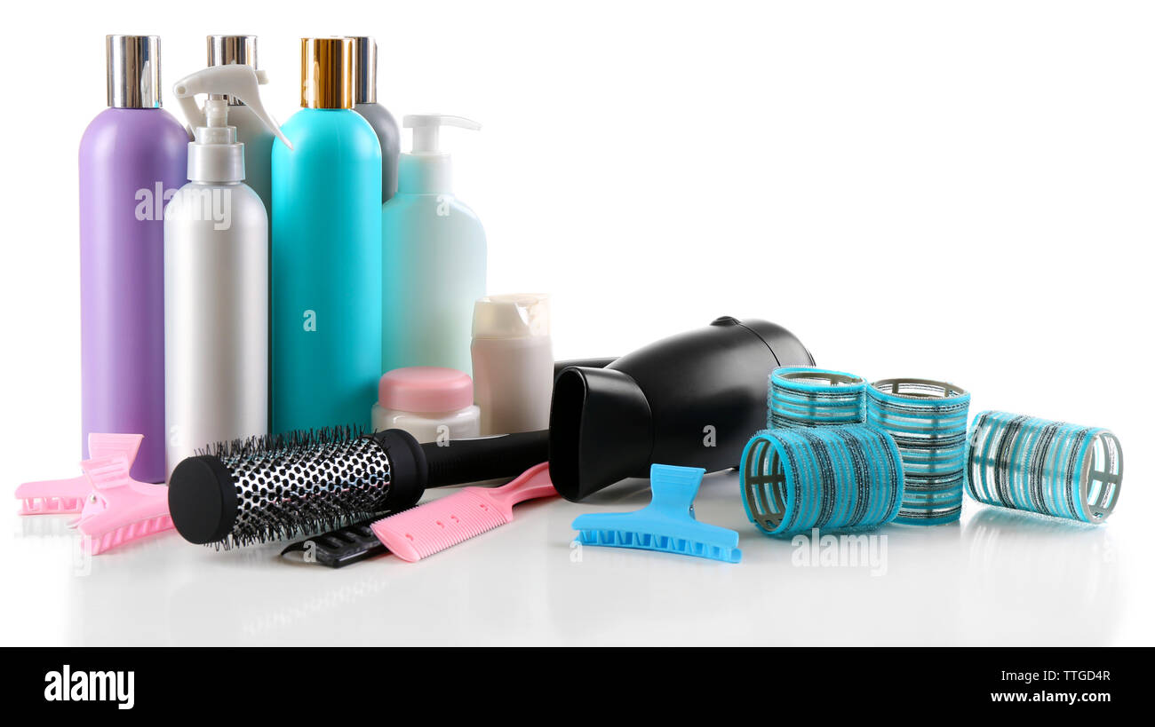 Professional hairdresser equipment isolated on white Stock Photo - Alamy