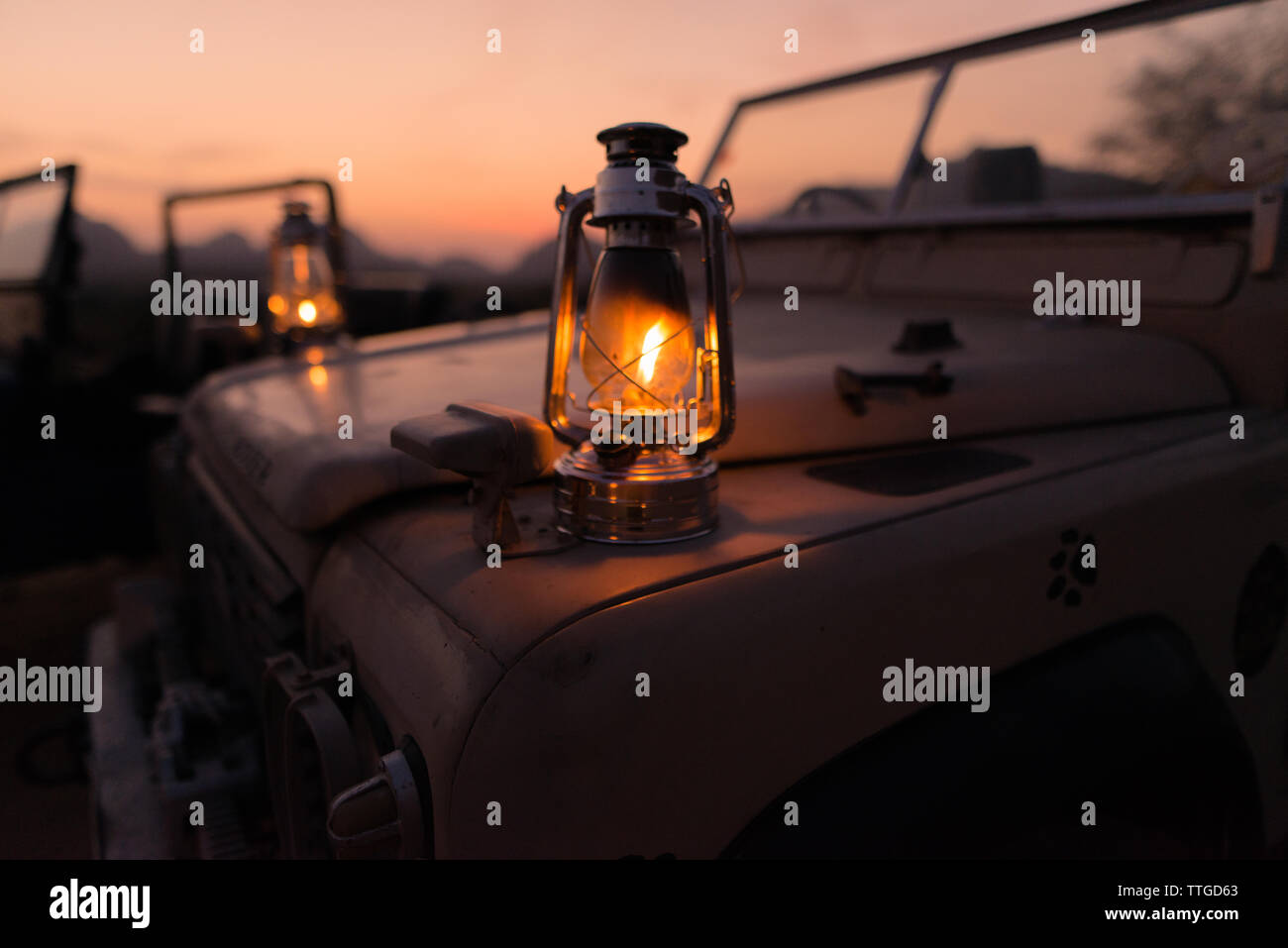 Gas Lamp on Land Rover Stock Photo - Alamy