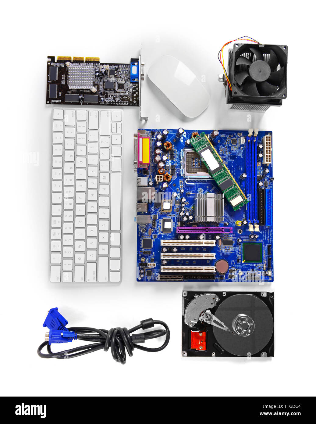 Set of computer parts isolated on white Stock Photo - Alamy