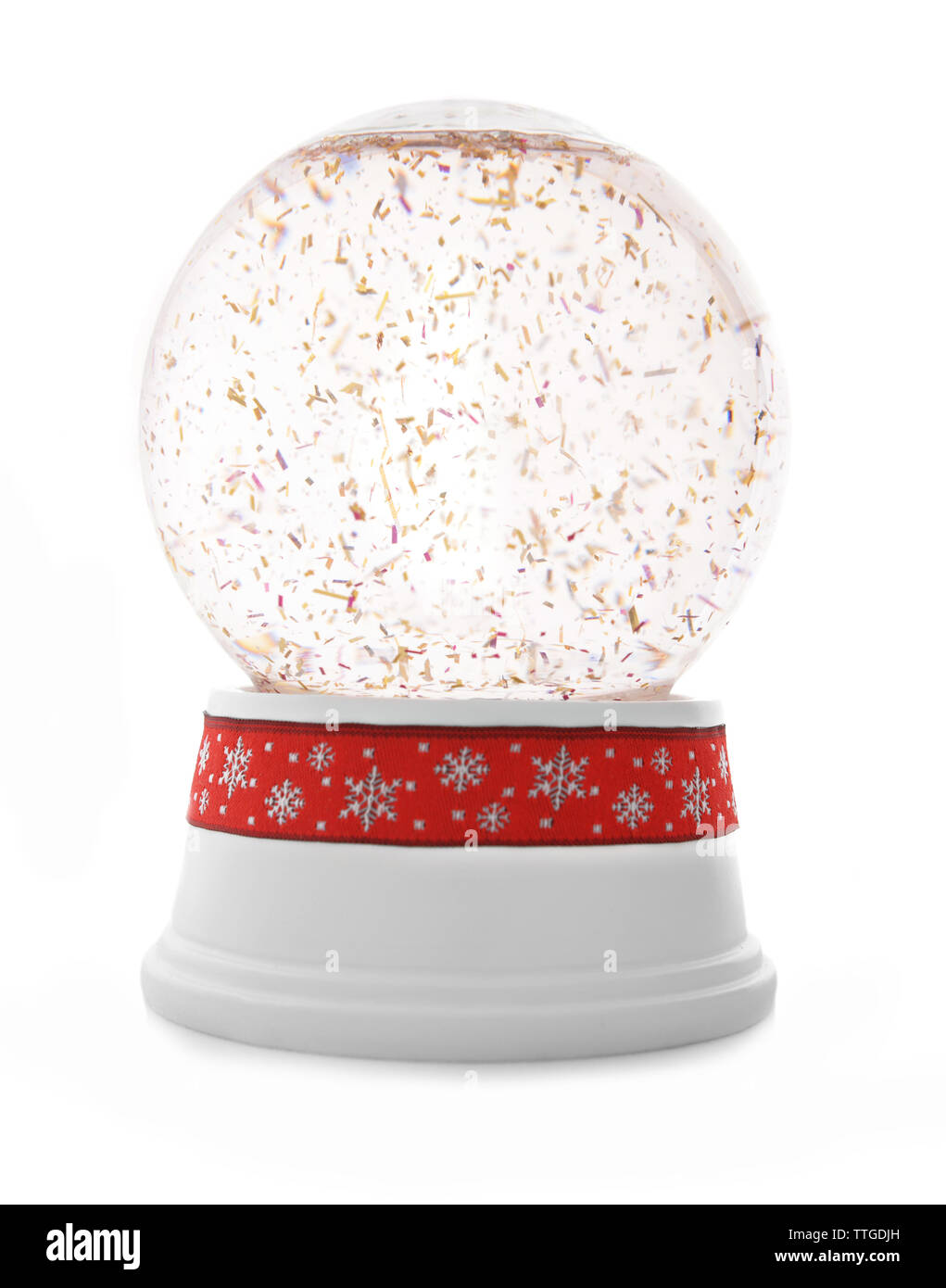 Snow globe with red ribbon isolated on white Stock Photo - Alamy