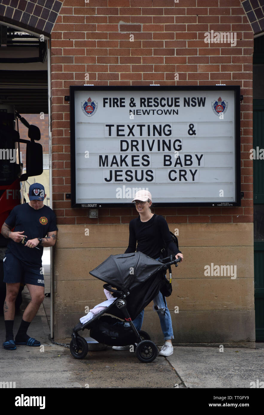Public information sign, Fire Station, Newtown, Sydney, Australial ...