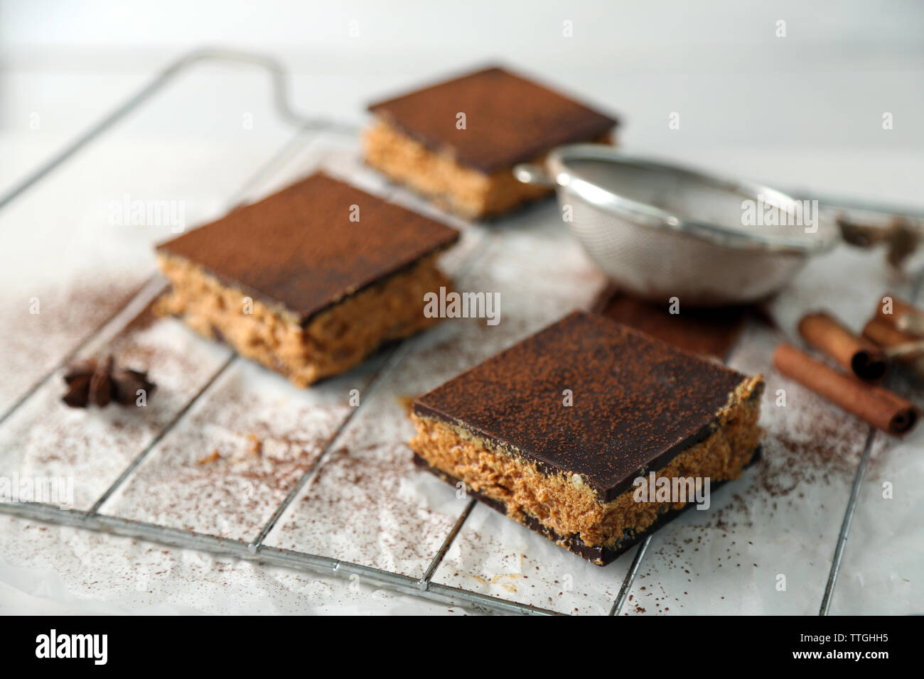 Few delicious chocolate cakes on light background Stock Photo - Alamy