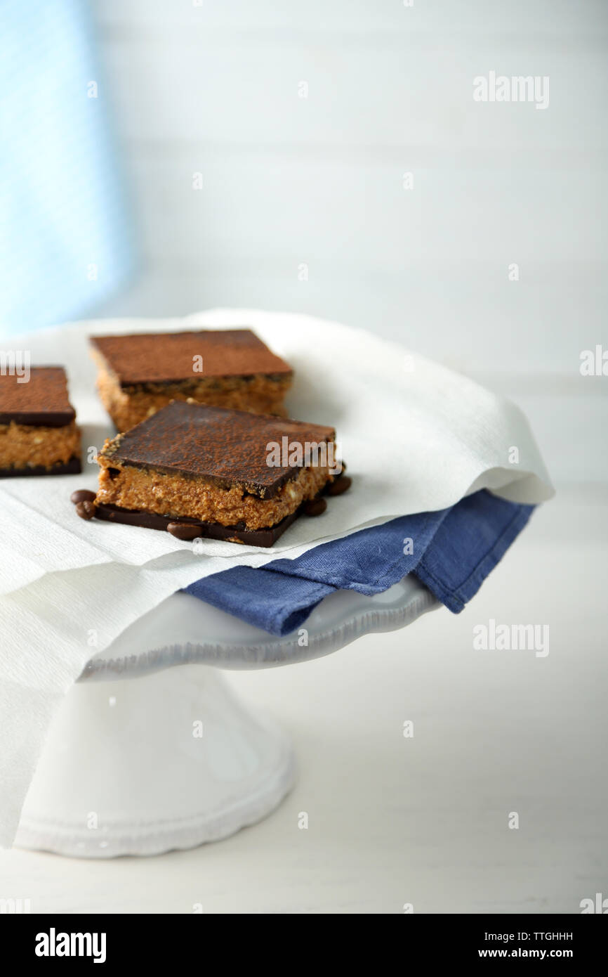 Few delicious chocolate cakes on light background Stock Photo - Alamy