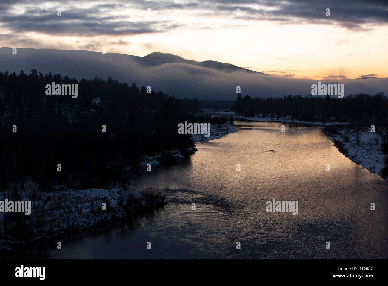 The sun rises over the Bitterroot River between Missoula and Lolo, MT ...