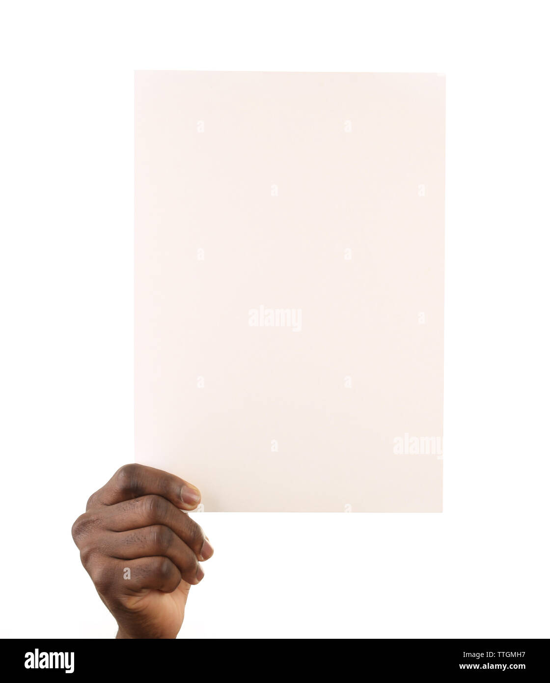 Male hands holding sheet of paper isolated on white Stock Photo - Alamy