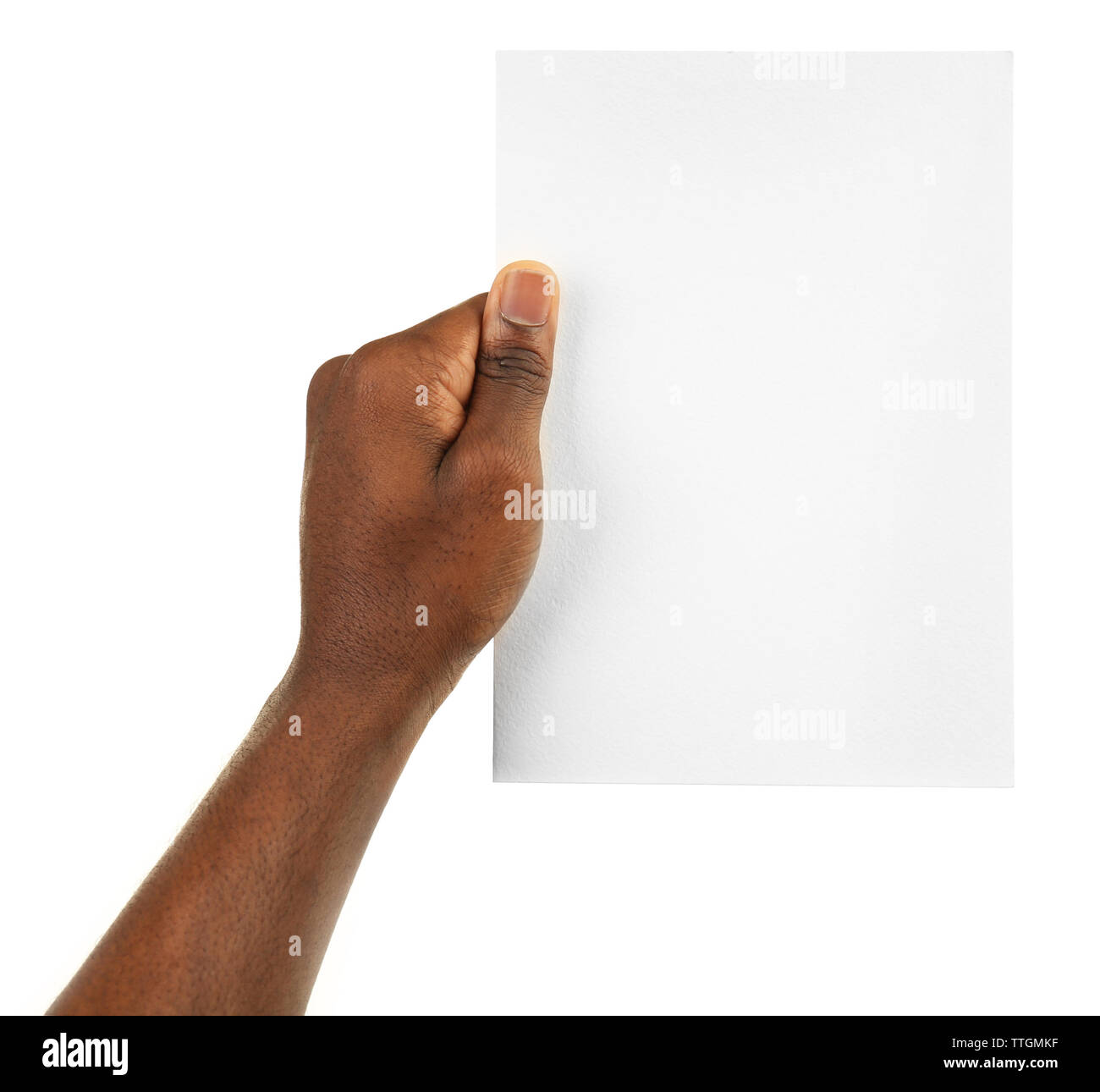 Male hands holding sheet of paper isolated on white Stock Photo - Alamy