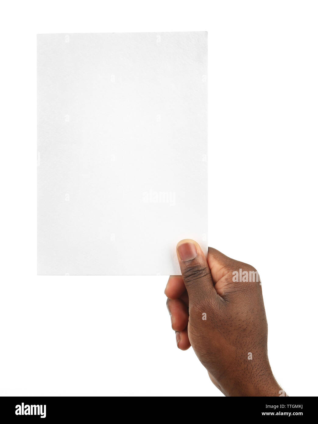 Male hands holding sheet of paper isolated on white Stock Photo - Alamy