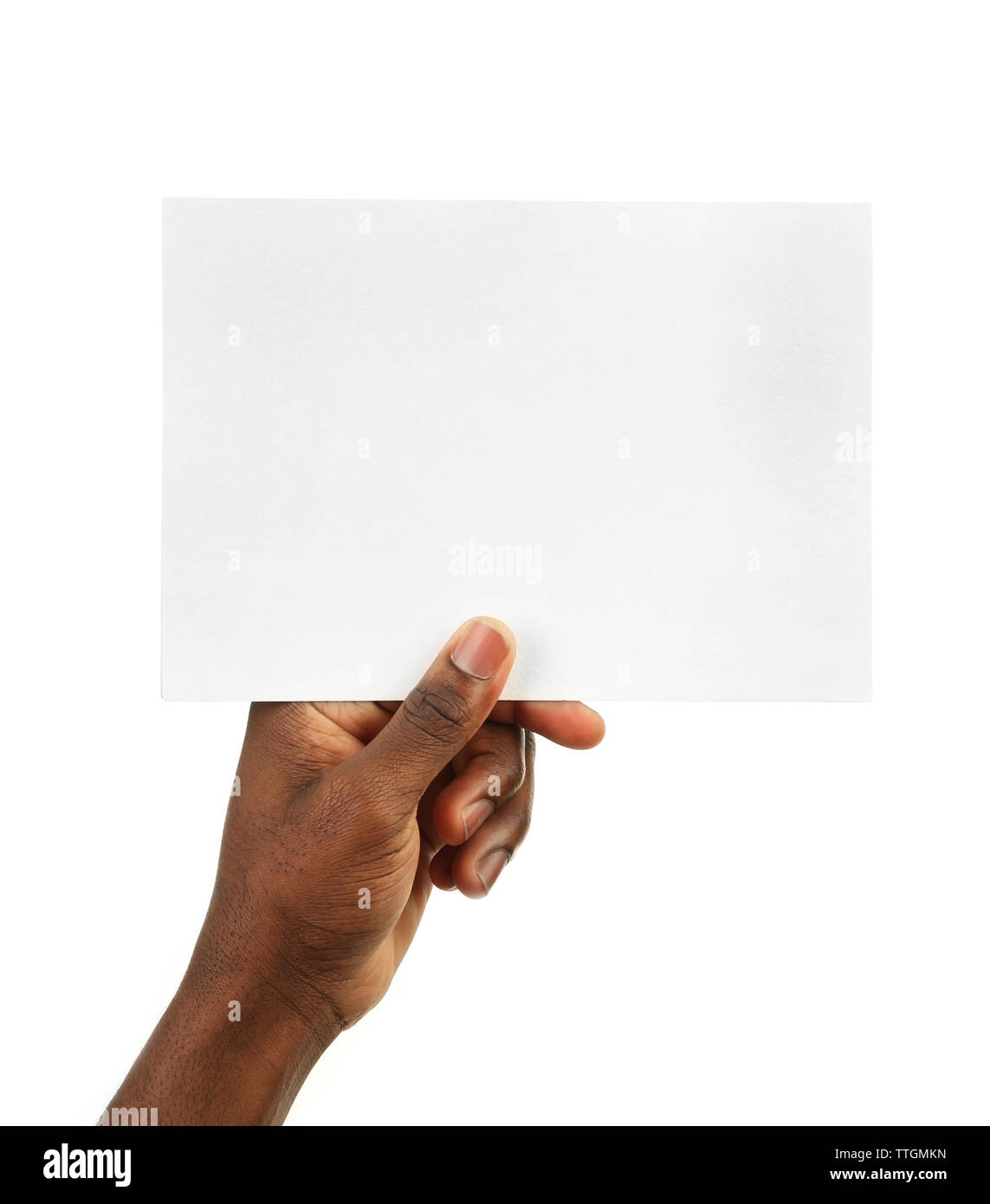 Male hands holding sheet of paper isolated on white Stock Photo - Alamy