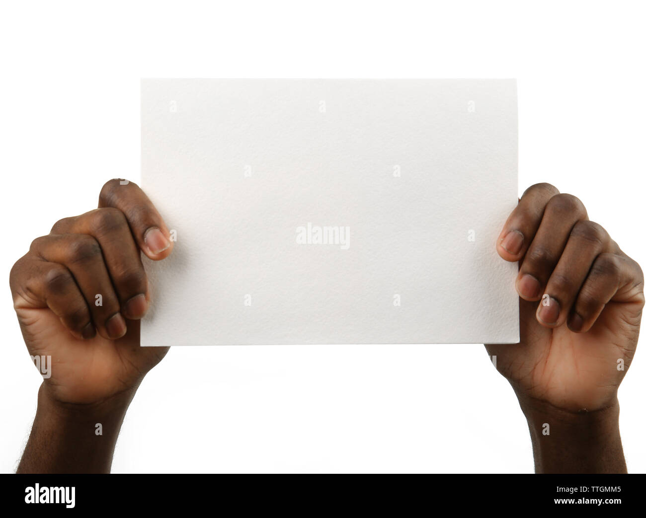 Male hands holding sheet of paper isolated on white Stock Photo - Alamy
