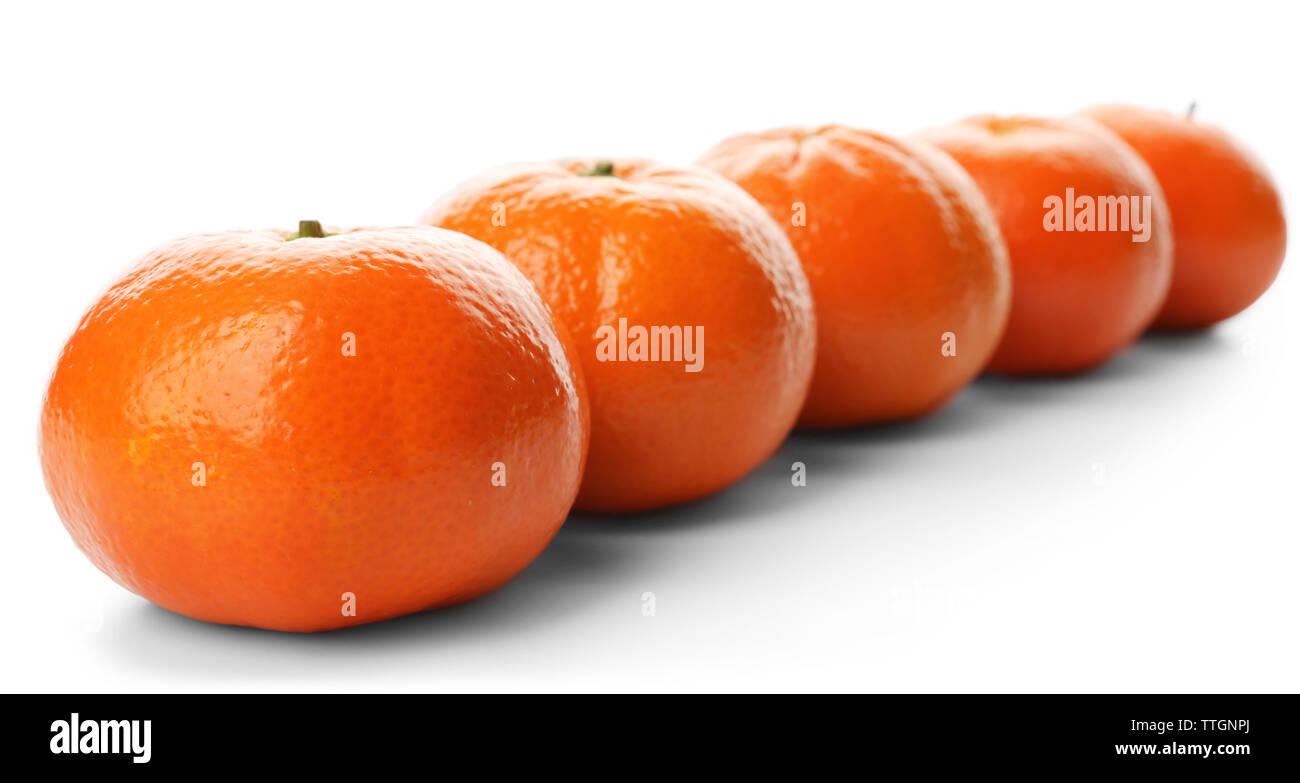 Five fresh tangerines isolated on white background, close up Stock ...