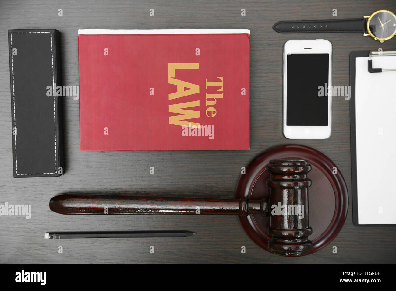 Law accessories, top view. Flat lay concept Stock Photo - Alamy