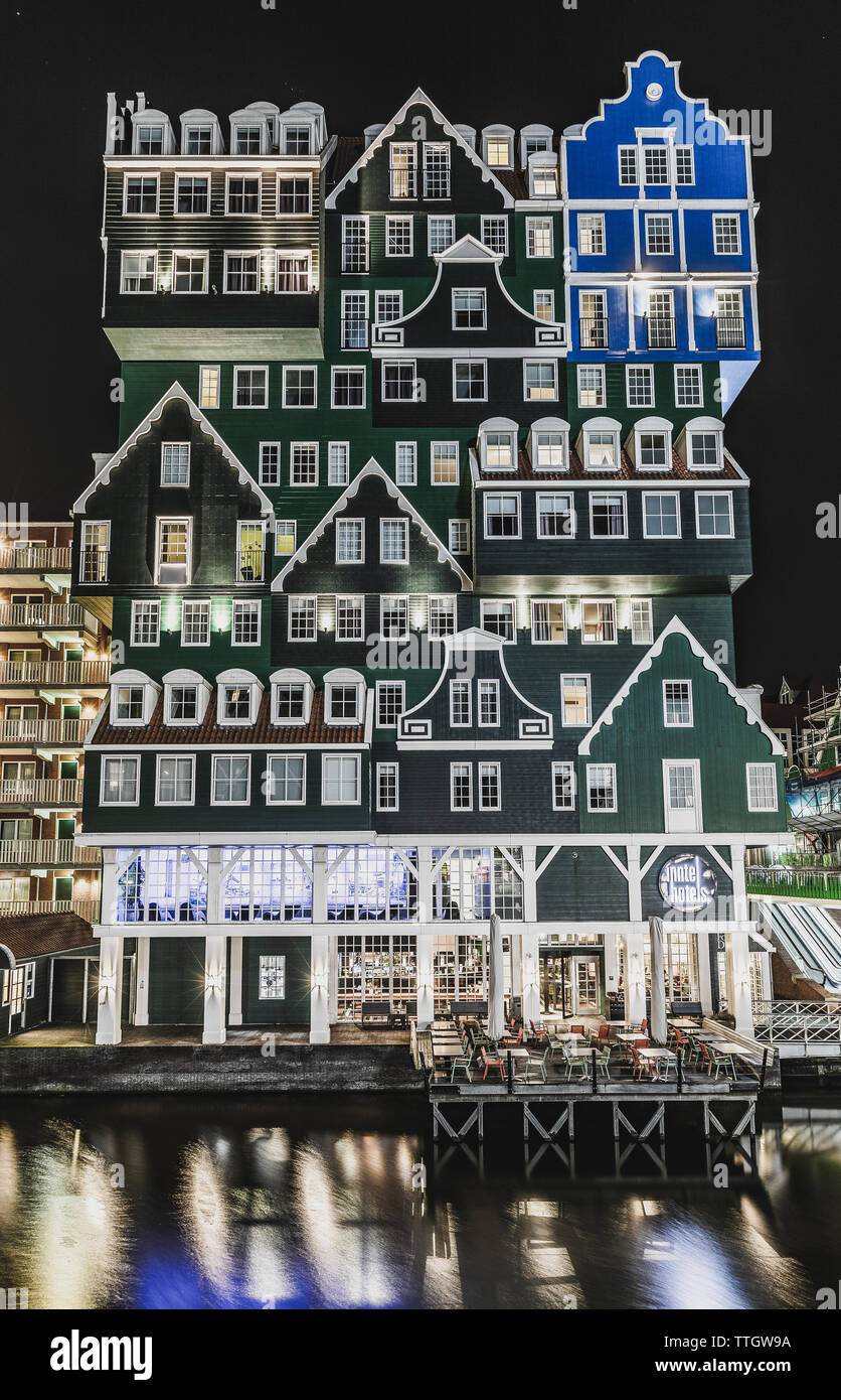 Night shoot of Inntel hotels - famous landmark of Zaandam Stock Photo ...