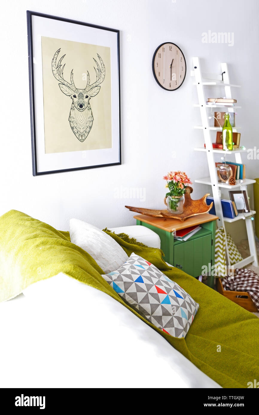 Couch in interior of living room Stock Photo - Alamy