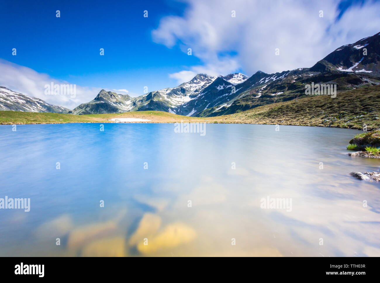 Lago degli Andossi in spring, Valle Spluga, Lombardy, Italy Stock Photo ...