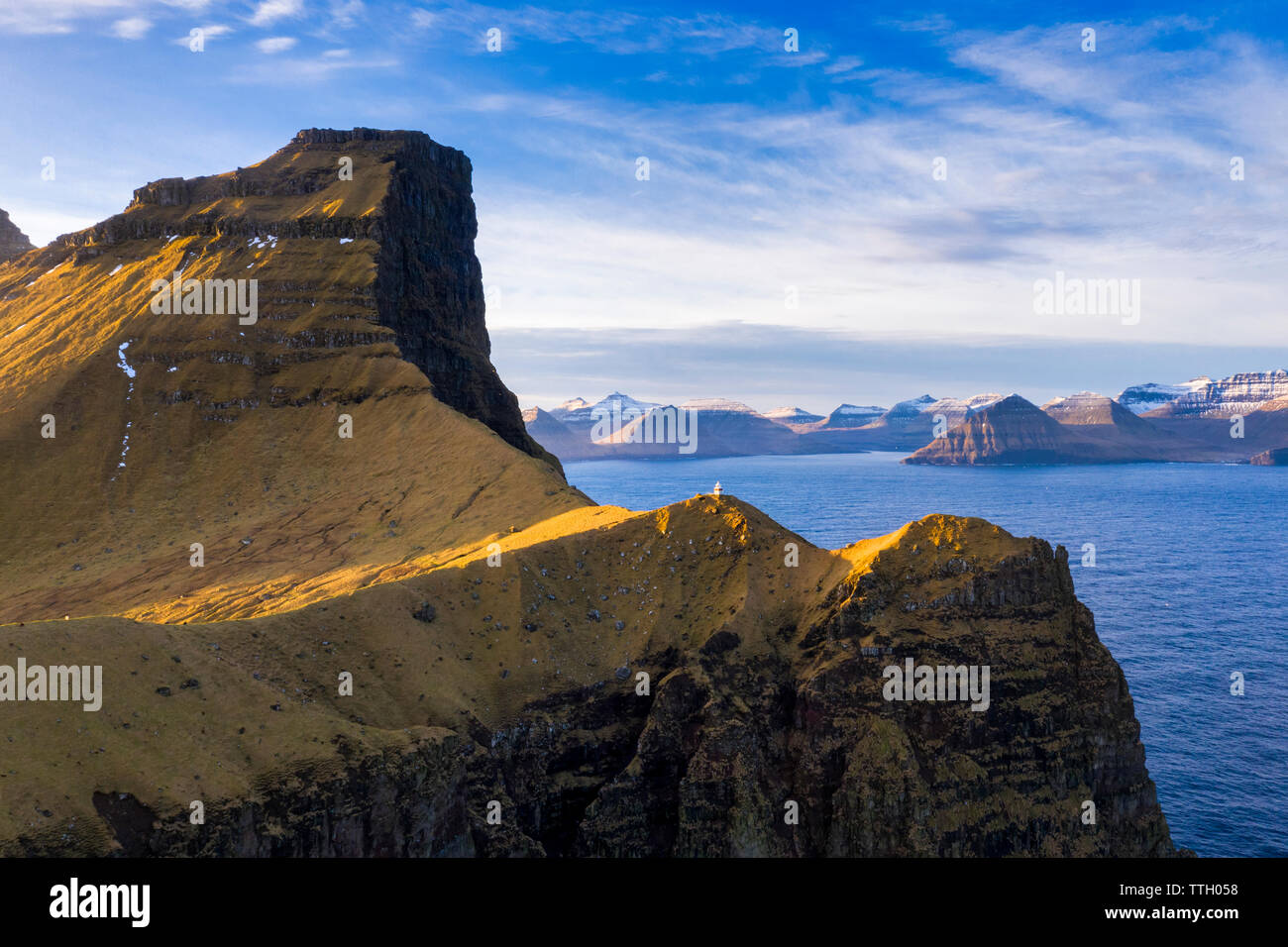 Aerial view of Kallur lighthouse, Kalsoy, Faroe Islands Stock Photo - Alamy