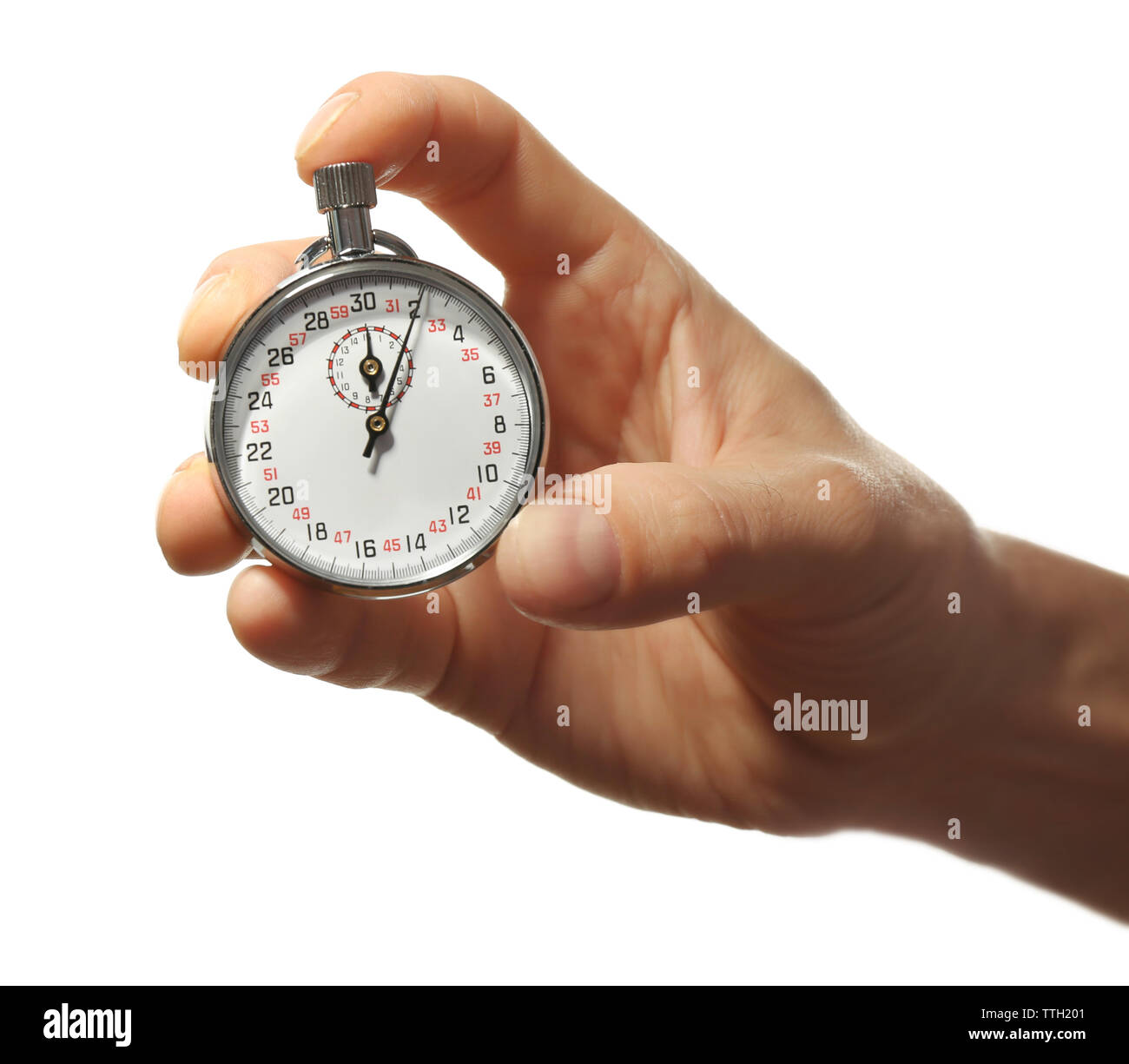 Close up hand holding stopwatch Cut Out Stock Images & Pictures - Alamy