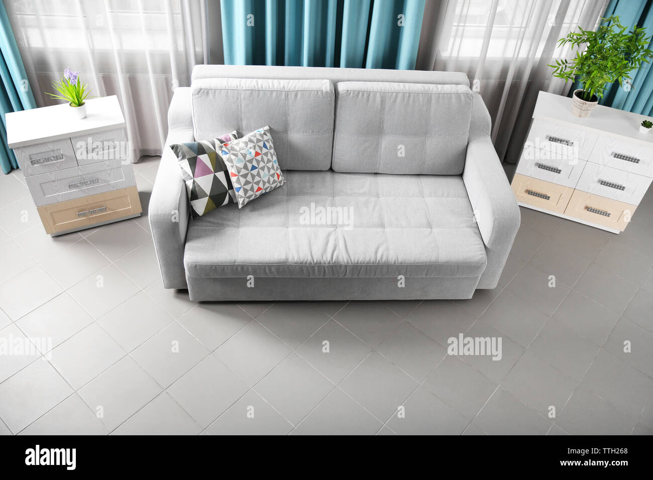 Modern room interior, top view Stock Photo - Alamy