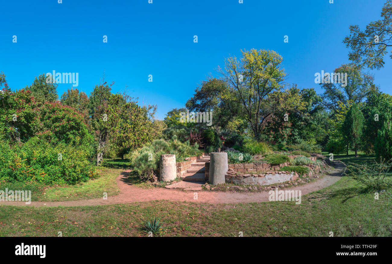 Trees in the Old Botanical Garden in Odessa, Ukraine, on a sunny autum ...