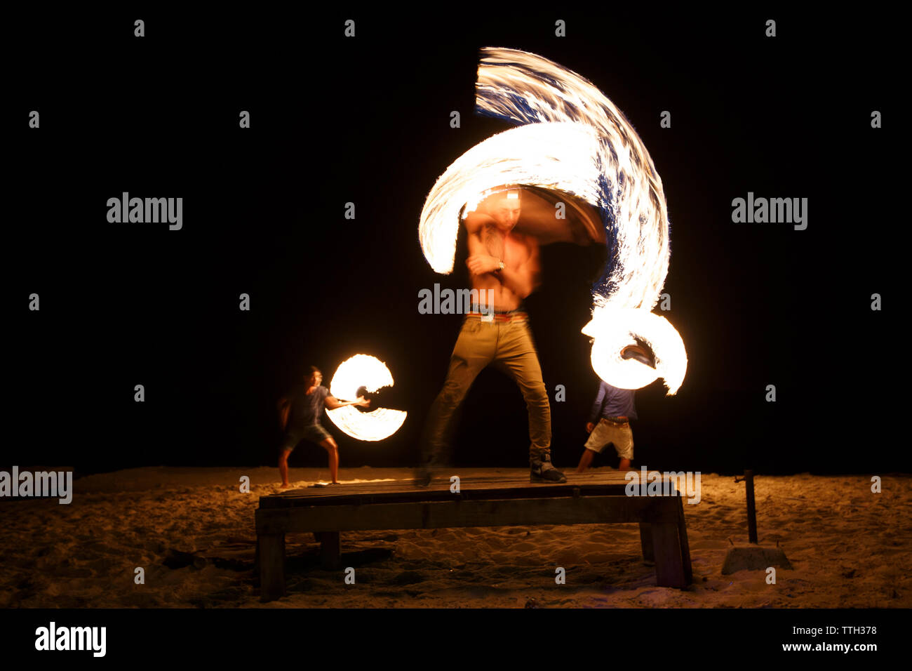 Fire dancers on a beach in Sihanoukville, Cambodia Stock Photo - Alamy