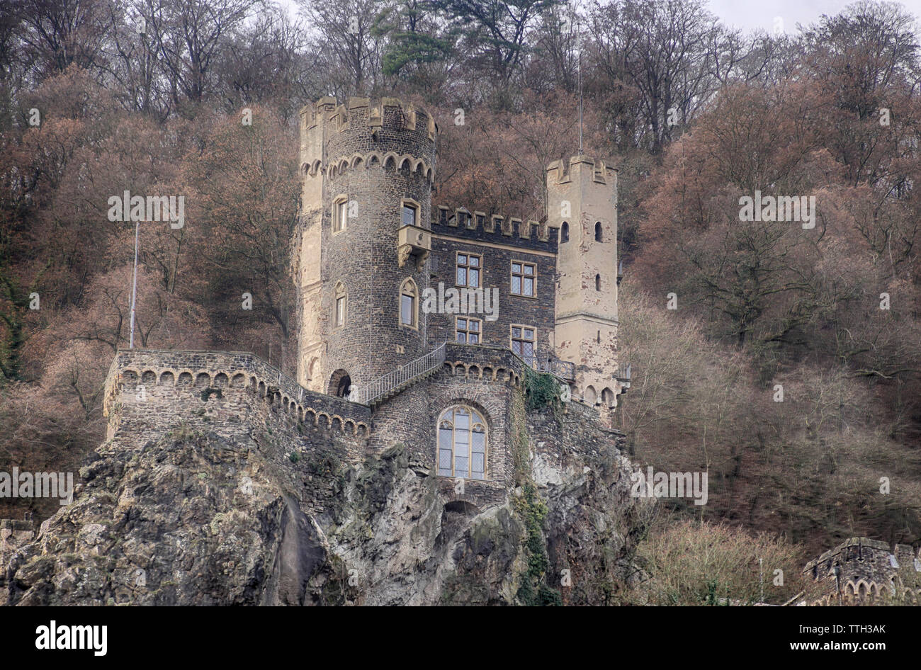 Romantic castles on hillsides along the Rhine River Stock Photo - Alamy