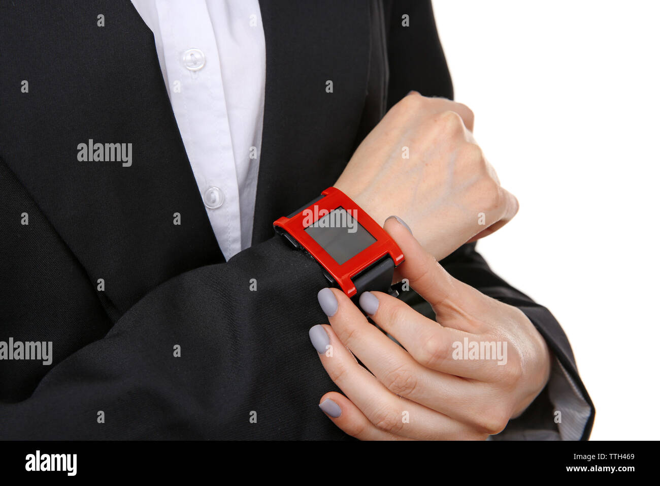 Modern watch on a woman's hand, close up Stock Photo - Alamy