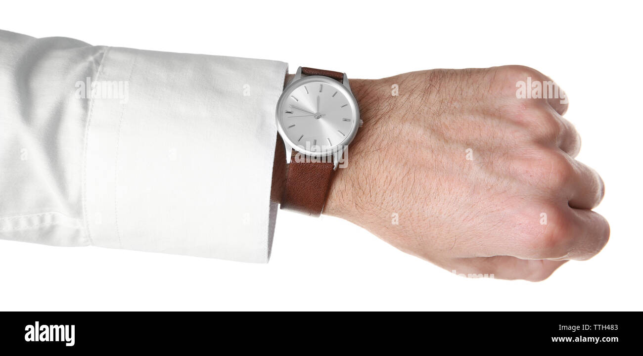 Modern watch on a businessman's wrist isolated on white Stock Photo - Alamy
