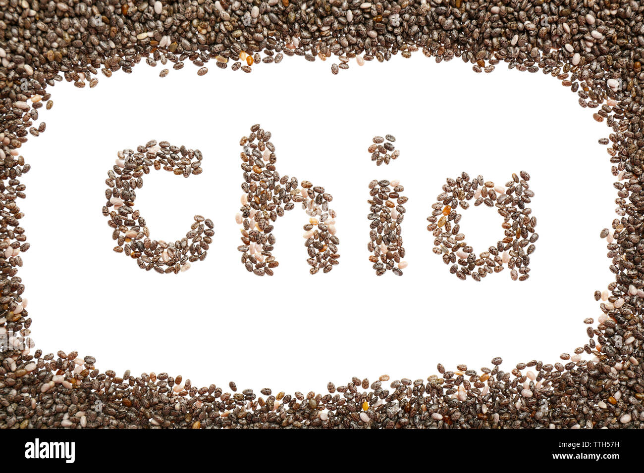 Frame of chia seeds on white background. Word CHIA in the frame Stock ...